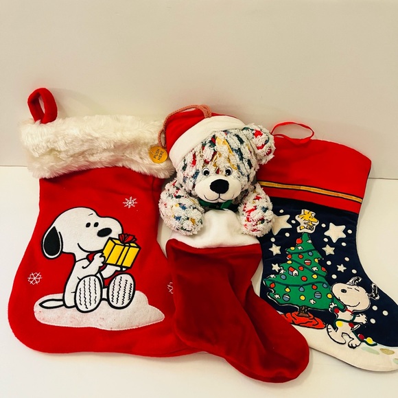 Peanuts | Holiday | Vintage Christmas Stockings Lot Of 3 Snoopy ...